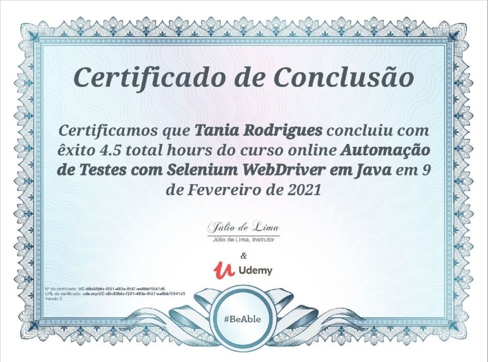 Curso de Automação de testes em Selenium WebDriver em Java Curso de Automação de testes em Selenium WebDriver em Java