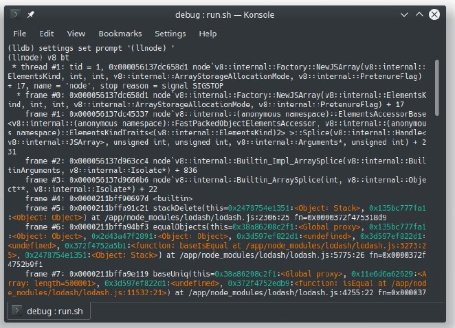 Node.js low-level debug with core dumps (in docker) Node.js low-level debug with core dumps (in docker)