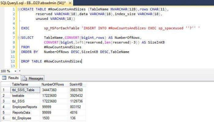 Find row count all tables with size from Database in SQL SERVER Find row count all tables with size from Database in SQL SERVER
