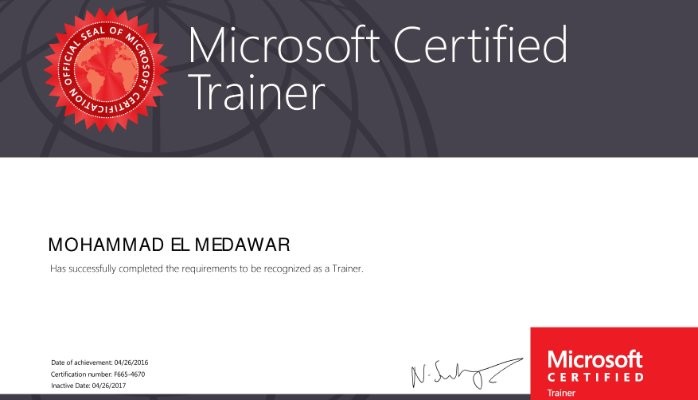 Mohammad El Medawar Is Now Microsoft Certified Trainer ... Mohammad El Medawar Is Now Microsoft Certified Trainer ...