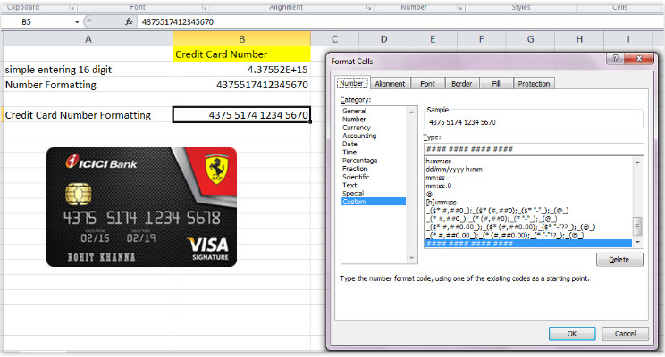 Credit card Number formatting in Excel Credit card Number formatting in Excel