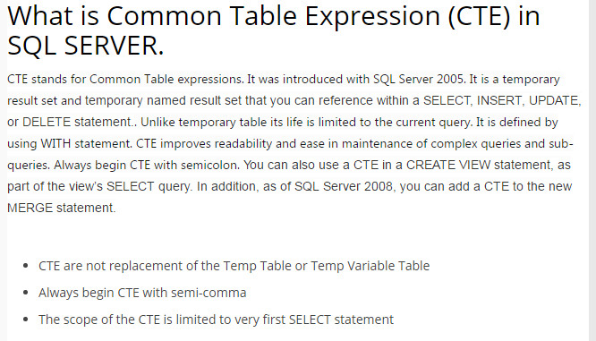 What is Common Table Expression (CTE) in SQL SERVER What is Common Table Expression (CTE) in SQL SERVER