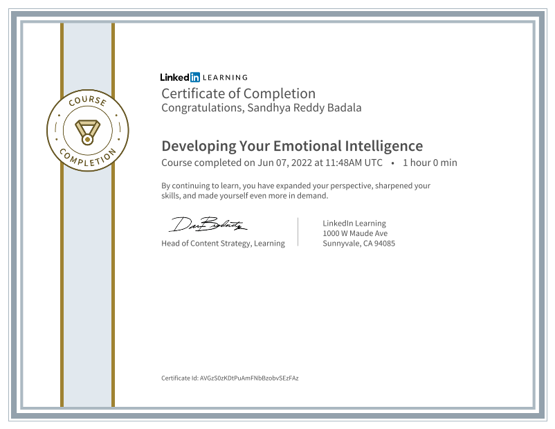 Sandhya Reddy Badala on LinkedIn: Certificate of Completion Sandhya Reddy Badala on LinkedIn: Certificate of Completion