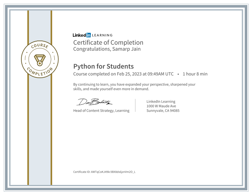 Samarp Jain on LinkedIn: Certificate of Completion Samarp Jain on LinkedIn: Certificate of Completion
