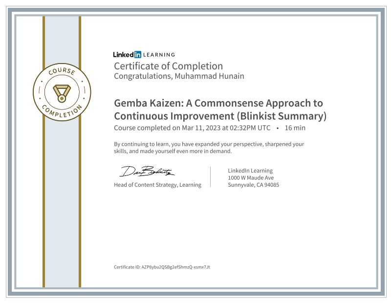 Muhammad Hunain on LinkedIn: Certificate of Completion Muhammad Hunain on LinkedIn: Certificate of Completion