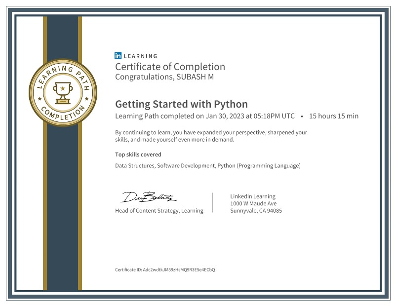 Subash Maari on LinkedIn: Certificate of Completion Subash Maari on LinkedIn: Certificate of Completion
