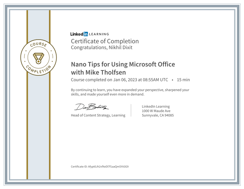 Nikhil Dixit on LinkedIn: Certificate of Completion Nikhil Dixit on LinkedIn: Certificate of Completion