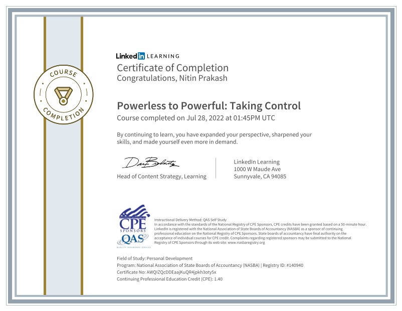 CA. Nitin Prakash on LinkedIn: Certificate of Completion CA. Nitin Prakash on LinkedIn: Certificate of Completion