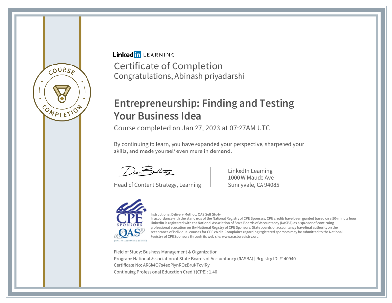 Abinash priyadarshi on LinkedIn: Certificate of Completion Abinash priyadarshi on LinkedIn: Certificate of Completion