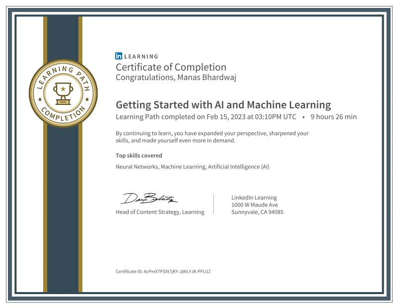 Manas Bhardwaj on LinkedIn: Certificate of Completion Manas Bhardwaj on LinkedIn: Certificate of Completion