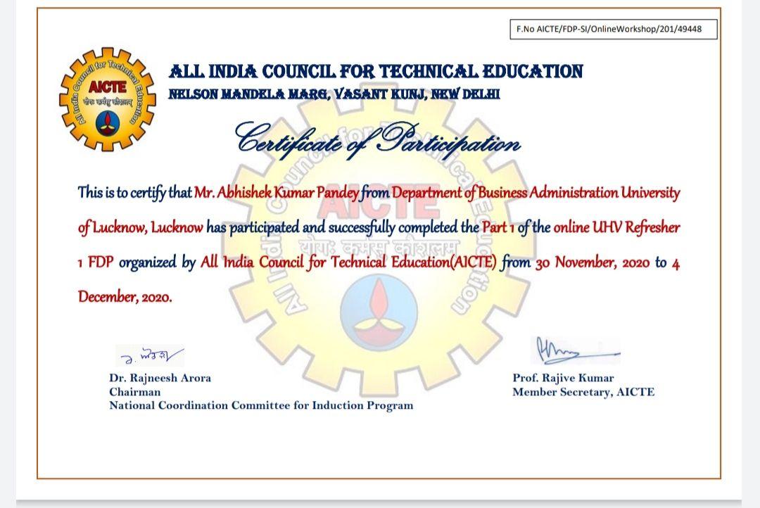 Dr. Abhishek Kumar Pandey on LinkedIn: Certificate of 5- days Refresher ... Dr. Abhishek Kumar Pandey on LinkedIn: Certificate of 5- days Refresher ...