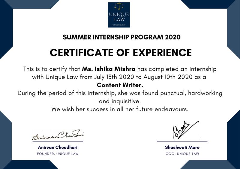 Ishika Mishra on LinkedIn: Completed One Month Internship with Uniquelaw💗 Ishika Mishra on LinkedIn: Completed One Month Internship with Uniquelaw💗