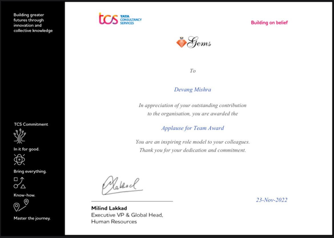Devang Mishra on LinkedIn: #work #tcs #tataconsultancyservices #tcsgems ... Devang Mishra on LinkedIn: #work #tcs #tataconsultancyservices #tcsgems ...