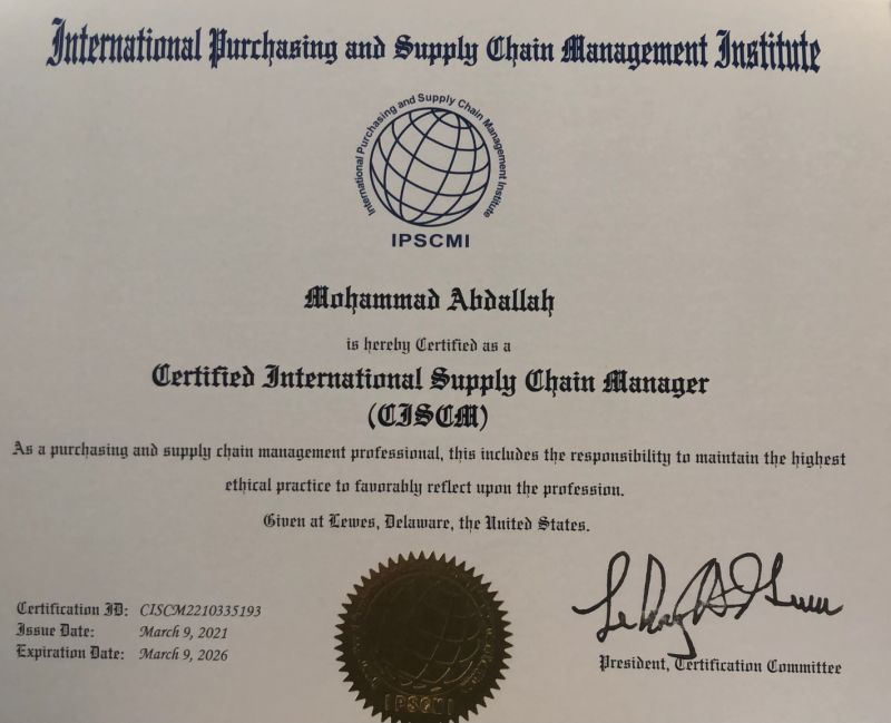 Mohammad Abdallah, CISCM on LinkedIn: Finally Certified🙏🏻🙏🏻 Mohammad Abdallah, CISCM on LinkedIn: Finally Certified🙏🏻🙏🏻