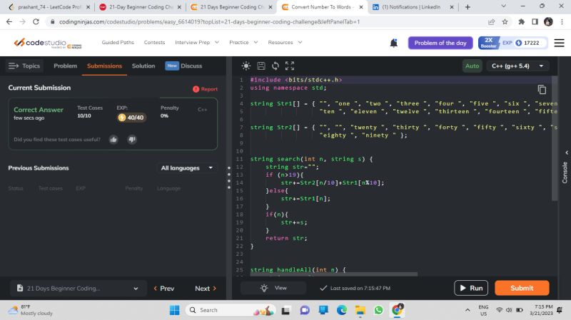 Prashant Dhote on LinkedIn: #21daycodingchallenge #codestudio # ... Prashant Dhote on LinkedIn: #21daycodingchallenge #codestudio # ...