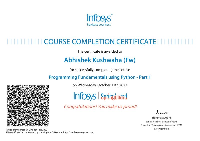 Abhishek Kushwaha on LinkedIn: #infosysspringboard Abhishek Kushwaha on LinkedIn: #infosysspringboard
