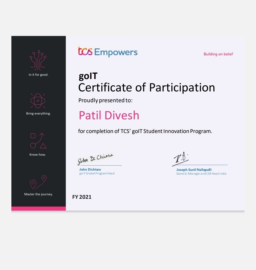 Divesh Patil on LinkedIn: Goit certificate of Tata Consultancy Services ... Divesh Patil on LinkedIn: Goit certificate of Tata Consultancy Services ...