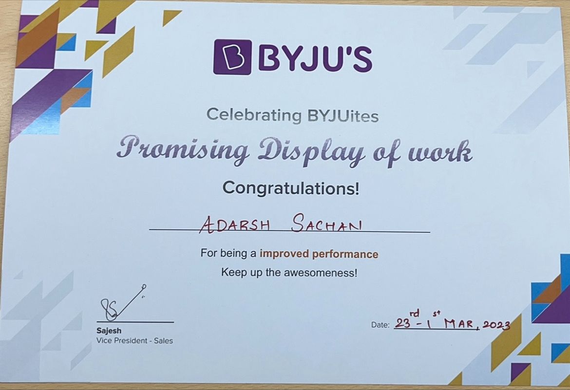 ADARSH SACHAN on LinkedIn: #byjus #achievements ADARSH SACHAN on LinkedIn: #byjus #achievements