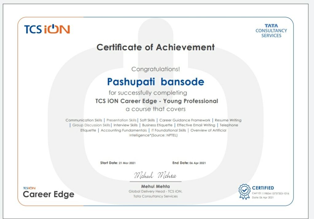Pashupati Bansode on LinkedIn: #tcsion #softskillstraining Pashupati Bansode on LinkedIn: #tcsion #softskillstraining