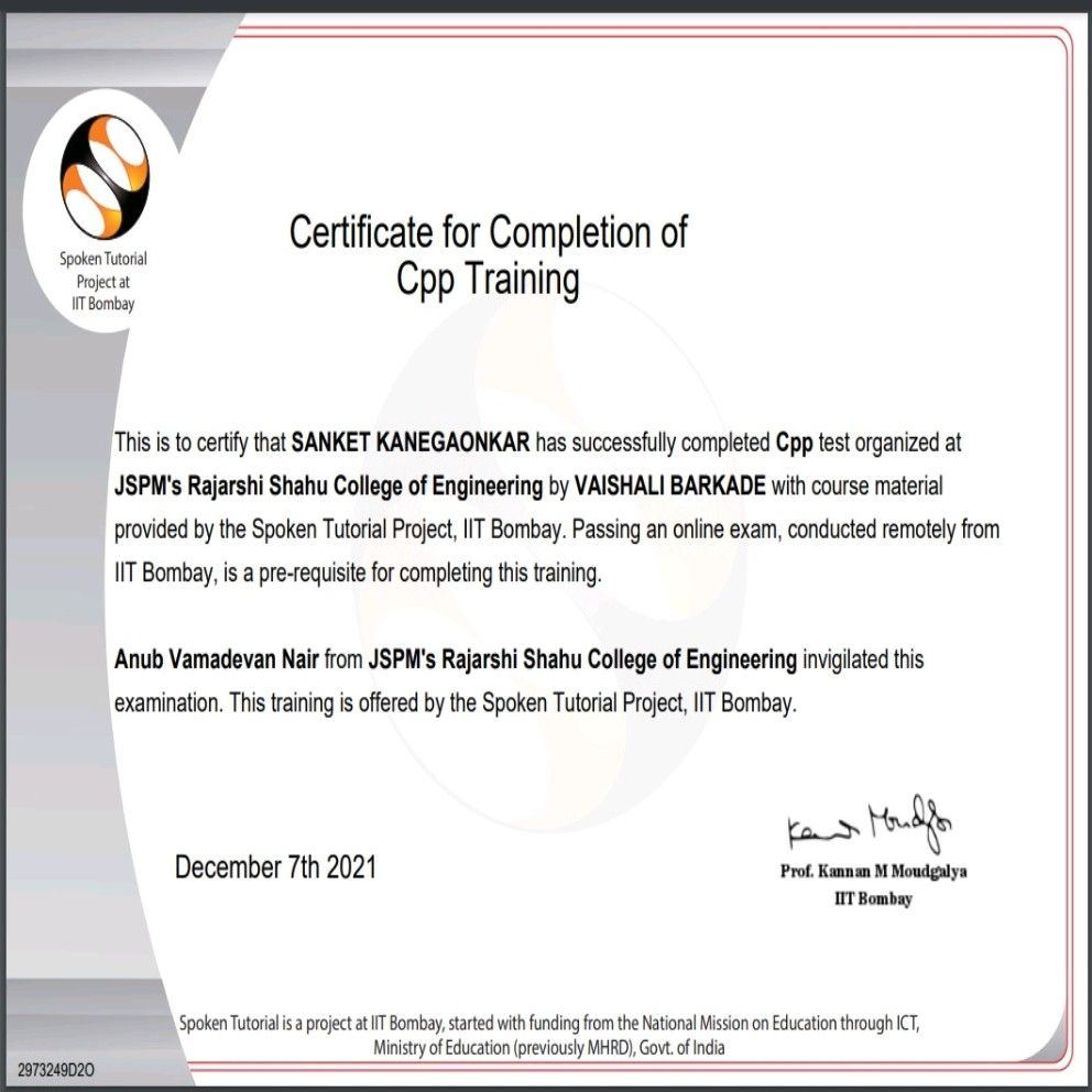 Sanket Kanegaonkar on LinkedIn: #spokentutorial #cpp Sanket Kanegaonkar on LinkedIn: #spokentutorial #cpp
