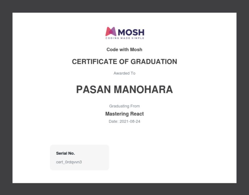 Pasan Manohara Athuluwage on LinkedIn: #codewithmosh Pasan Manohara Athuluwage on LinkedIn: #codewithmosh
