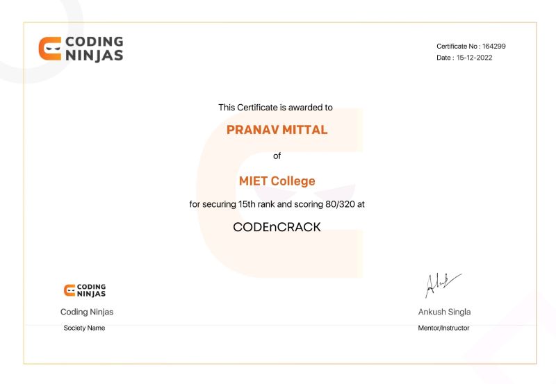 PRANAV MITTAL on LinkedIn: #codingpractices #codingninjas PRANAV MITTAL on LinkedIn: #codingpractices #codingninjas