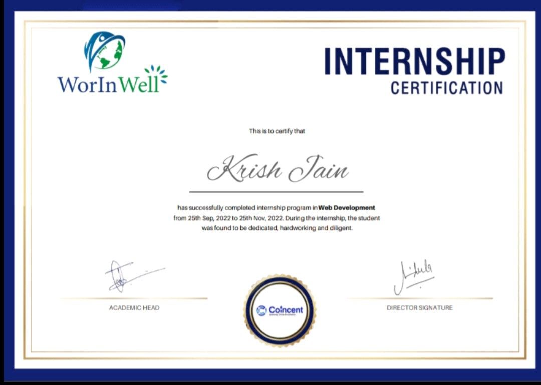 Krish Jain on LinkedIn: #internship #webdevelopment Krish Jain on LinkedIn: #internship #webdevelopment