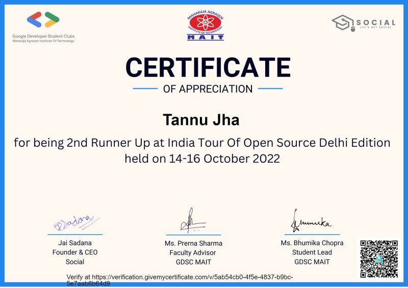 Tannu Jha on LinkedIn: #hackathon #2ndrunnerup Tannu Jha on LinkedIn: #hackathon #2ndrunnerup