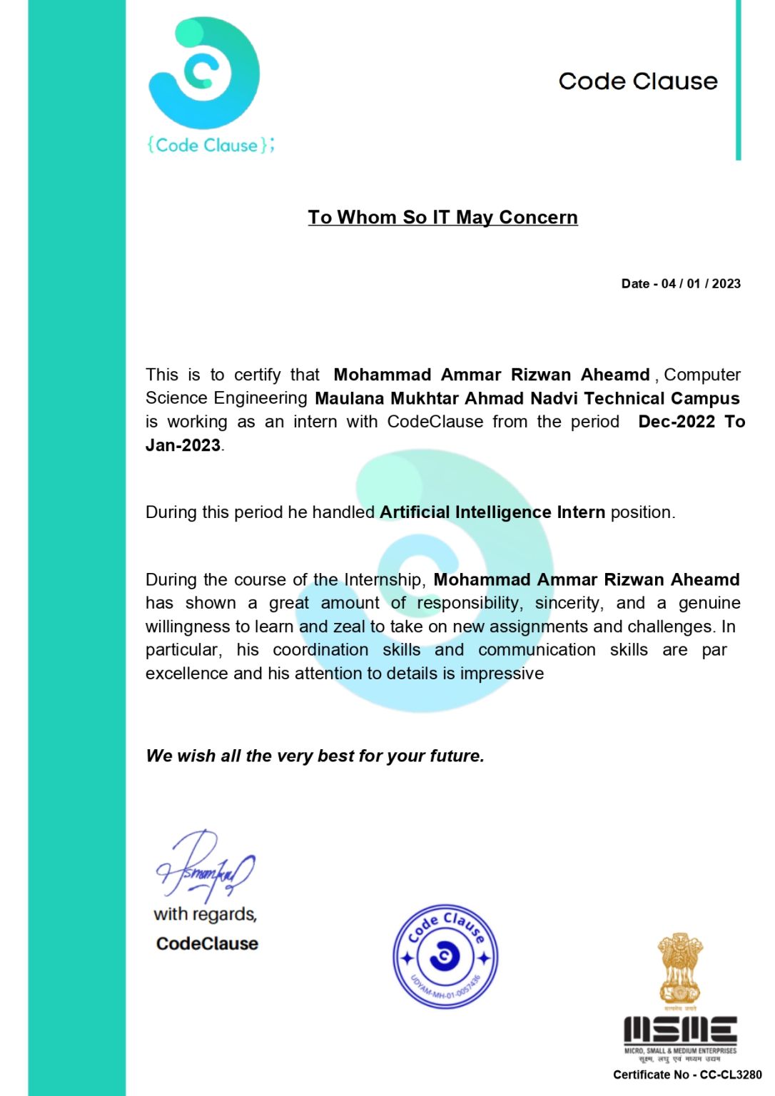 Mohammad Ammar on LinkedIn: #certificate #december2022 #internship # ... Mohammad Ammar on LinkedIn: #certificate #december2022 #internship # ...