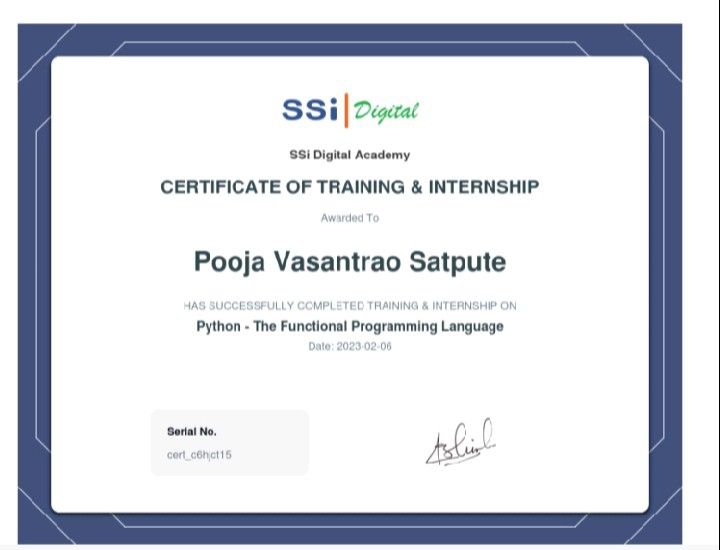 Pooja Satpute on LinkedIn: #linkedinfamily #python #intern #tcs # ... Pooja Satpute on LinkedIn: #linkedinfamily #python #intern #tcs # ...