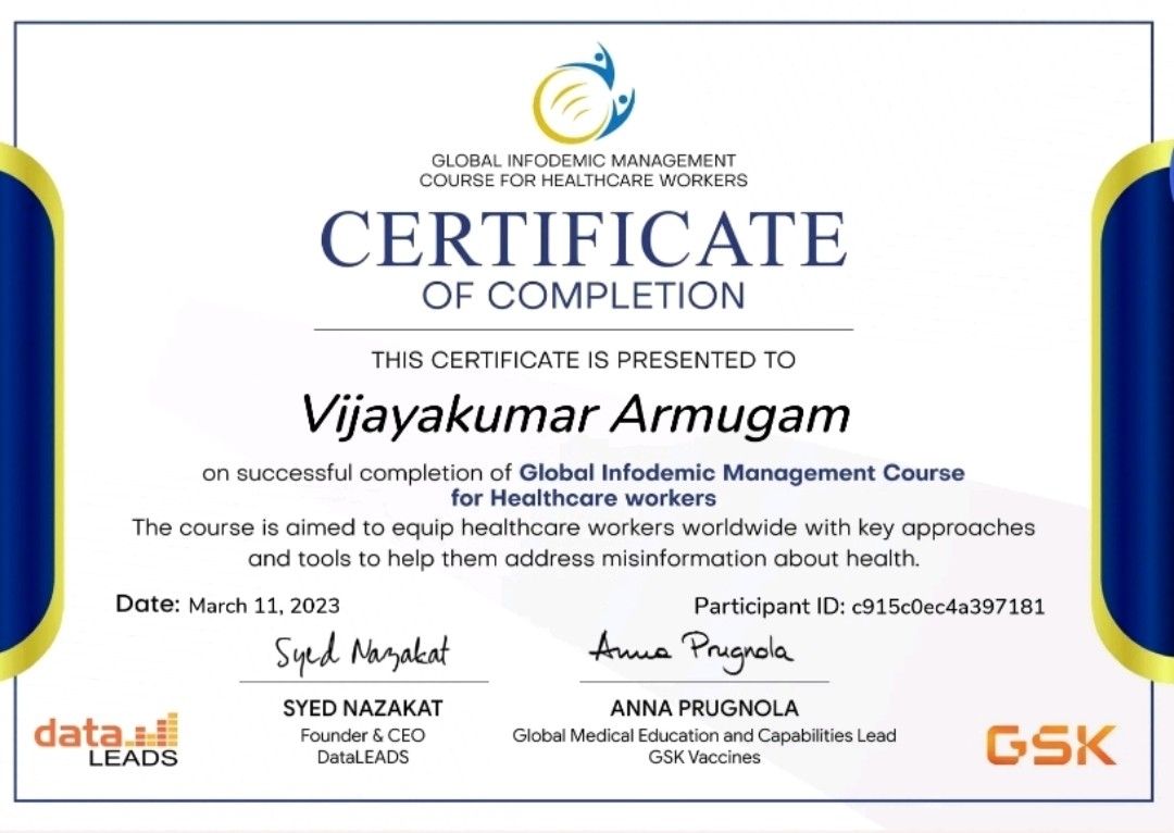 Vijaykumar Armugam on LinkedIn: Global Infodemic Management Course for ... Vijaykumar Armugam on LinkedIn: Global Infodemic Management Course for ...
