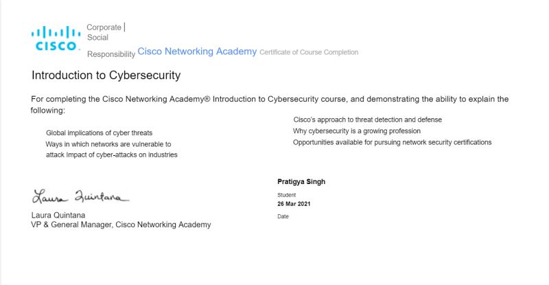 Pratigya Singh Rajput on LinkedIn: certificate of cybersecurity Pratigya Singh Rajput on LinkedIn: certificate of cybersecurity