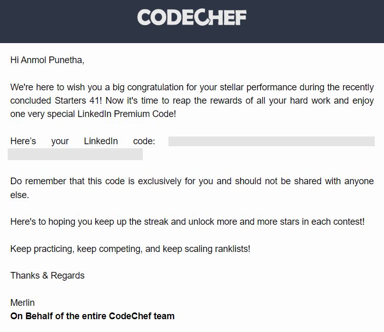 Anmol Punetha on LinkedIn: #codechef #cp #linkedin #thankyou #rewards Anmol Punetha on LinkedIn: #codechef #cp #linkedin #thankyou #rewards