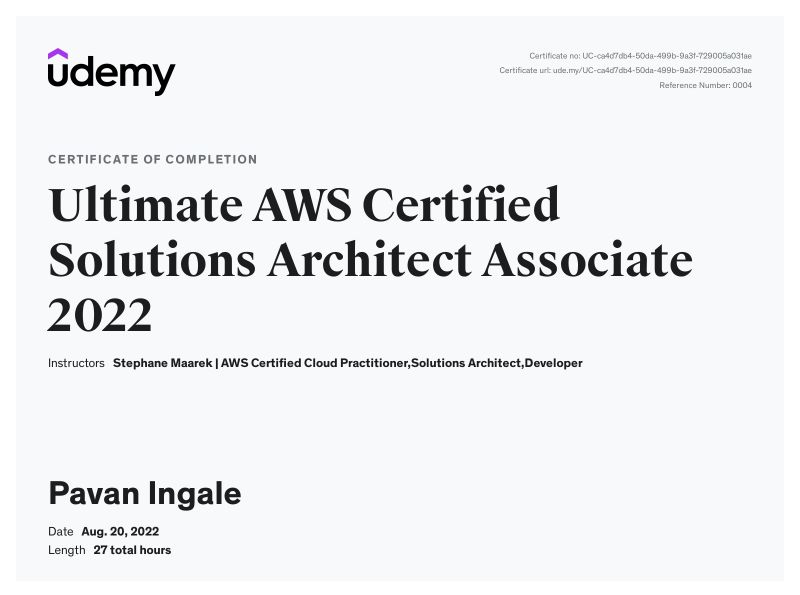 Pavan Ingale on LinkedIn: #awscertification #udemy Pavan Ingale on LinkedIn: #awscertification #udemy