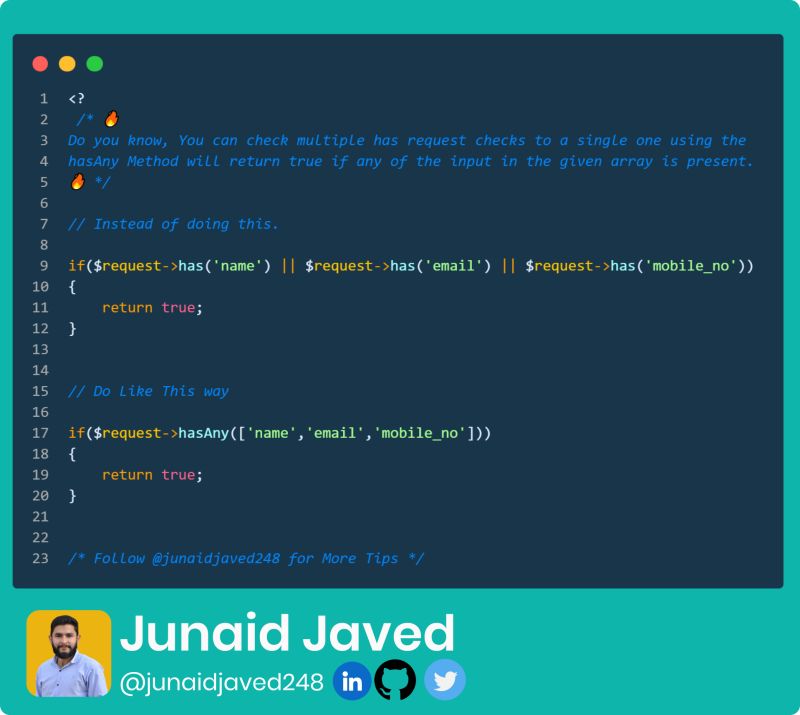 Junaid Javed 🇵🇰 on LinkedIn: #phptip #php #php8 #laravel #laravelphp # ... Junaid Javed 🇵🇰 on LinkedIn: #phptip #php #php8 #laravel #laravelphp # ...