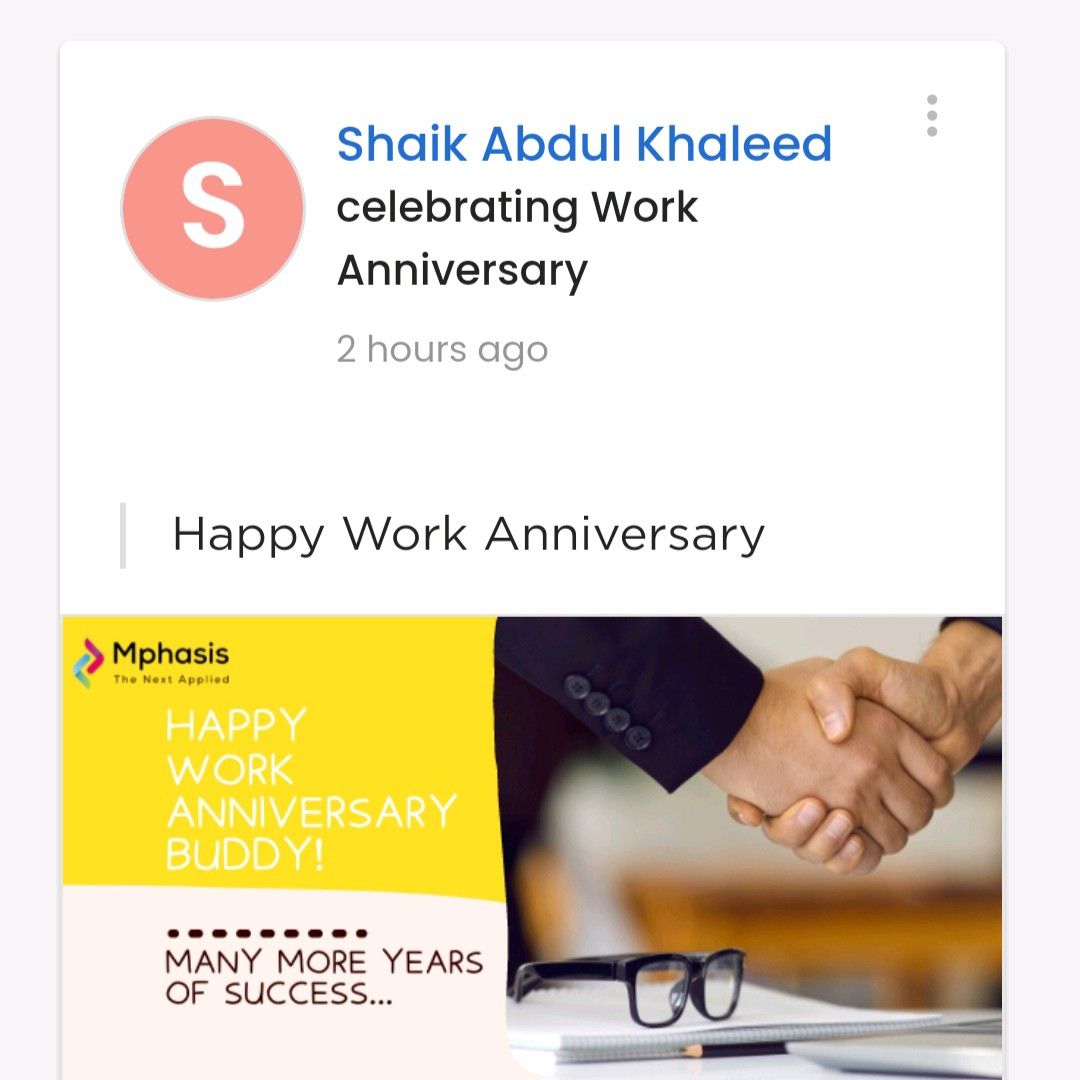 Abdul khaleed Shaik on LinkedIn: #2years #workanniversary #mphasis # ... Abdul khaleed Shaik on LinkedIn: #2years #workanniversary #mphasis # ...