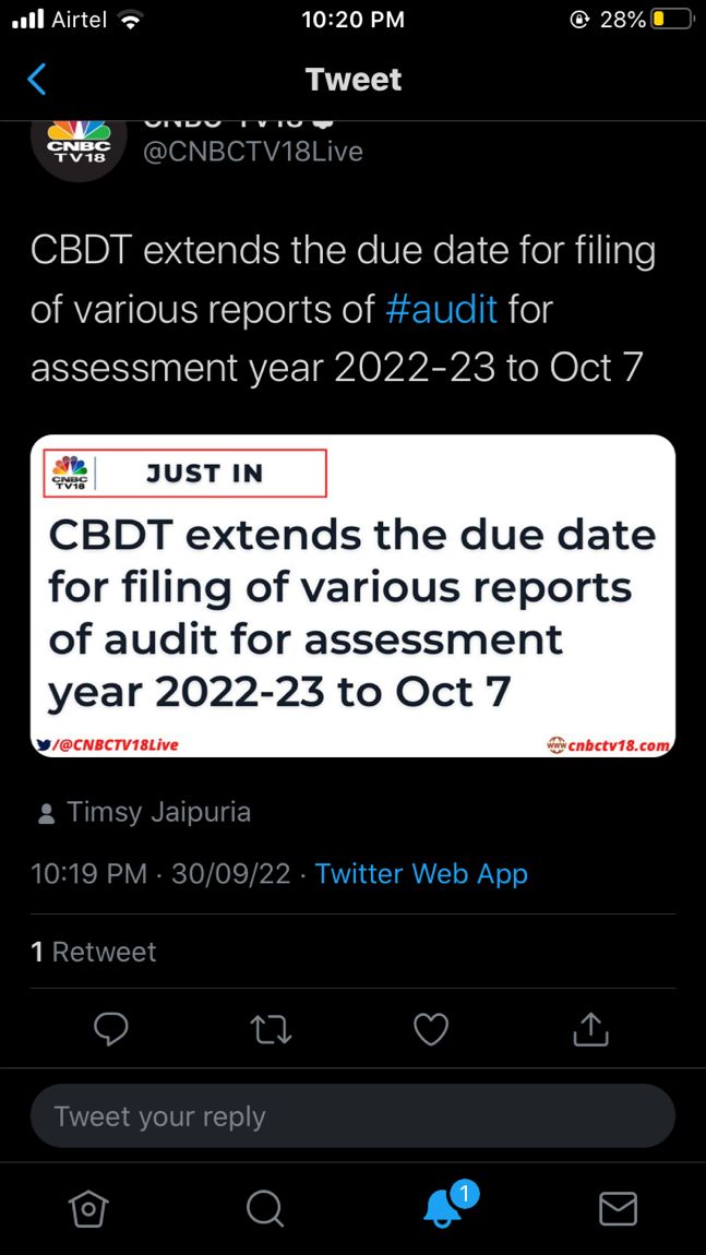 Krishna Sharma on LinkedIn: CBDT Extends due date for TAR Krishna Sharma on LinkedIn: CBDT Extends due date for TAR