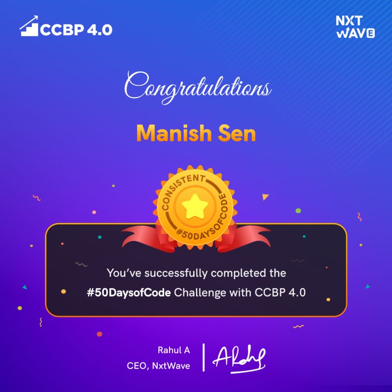 Manish Sen on LinkedIn: #nxtwave #50daysofcodechallenge #nxtwave # ... Manish Sen on LinkedIn: #nxtwave #50daysofcodechallenge #nxtwave # ...