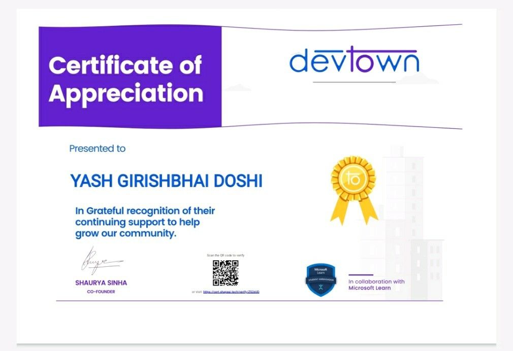 Yash Doshi on LinkedIn: #devtown Yash Doshi on LinkedIn: #devtown