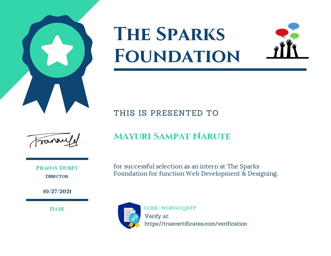 Mayuri Narute on LinkedIn: #connections #intern #sparksfoundation # ... Mayuri Narute on LinkedIn: #connections #intern #sparksfoundation # ...