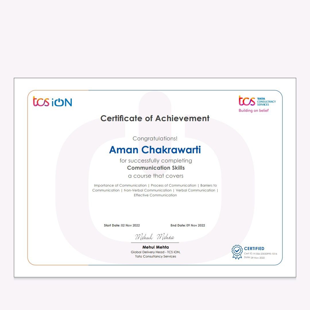 Aman Chakrawarti on LinkedIn: #tcs #tcs #tcsdigital #learning #growing ... Aman Chakrawarti on LinkedIn: #tcs #tcs #tcsdigital #learning #growing ...