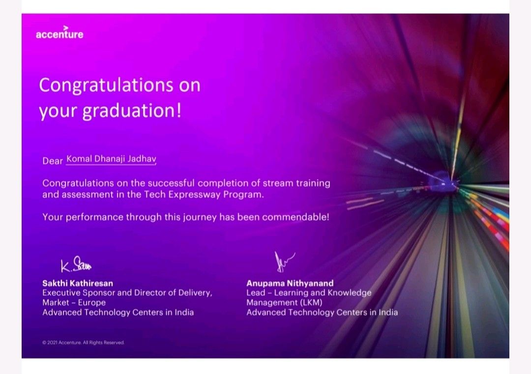 Komal Jadhav on LinkedIn: #accentureindia #training #techgenics Komal Jadhav on LinkedIn: #accentureindia #training #techgenics