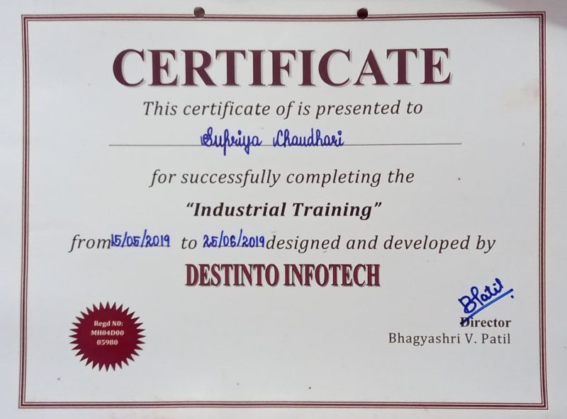 Supriya Chaudhari on LinkedIn: #training #experience #internship Supriya Chaudhari on LinkedIn: #training #experience #internship