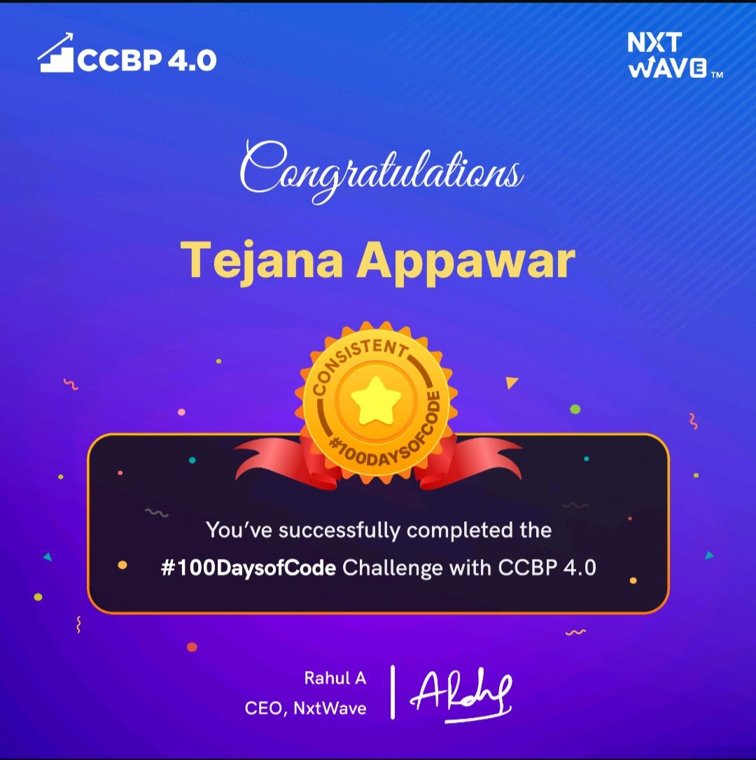 Tejana Appawar on LinkedIn: #100daysofcode #team #share #thankyou # ... Tejana Appawar on LinkedIn: #100daysofcode #team #share #thankyou # ...