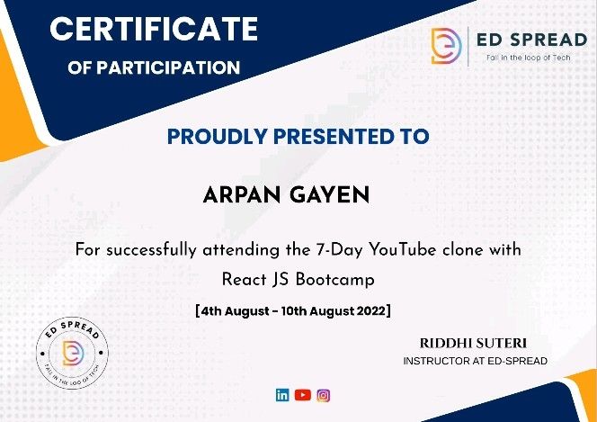 Arpan Gayen on LinkedIn: #ed_spread #reactjs_bootcamp #edspread Arpan Gayen on LinkedIn: #ed_spread #reactjs_bootcamp #edspread