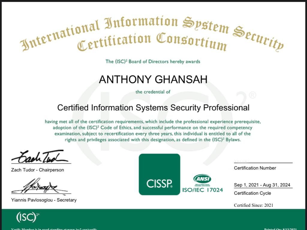 Anthony Ghansah CISSP AWS CCP Microsoft Azure MSc (Hons) on LinkedIn ... Anthony Ghansah CISSP AWS CCP Microsoft Azure MSc (Hons) on LinkedIn ...