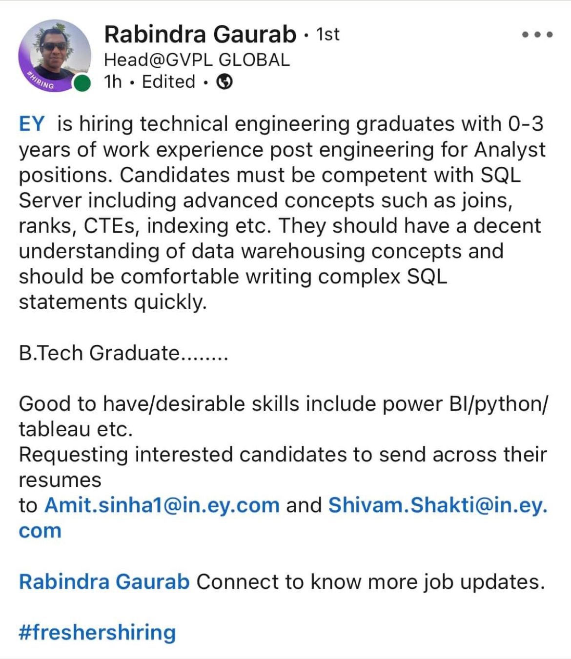 Avinash Gupta on LinkedIn: #fresherjobs #hiring #hiringalert #ey # ... Avinash Gupta on LinkedIn: #fresherjobs #hiring #hiringalert #ey # ...