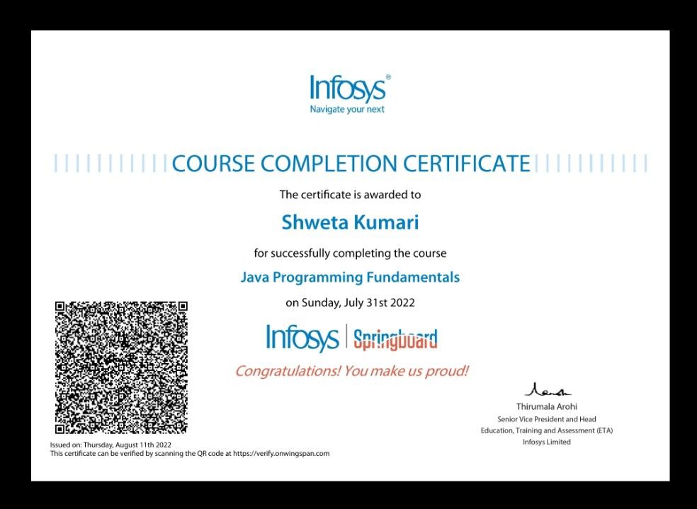 Shweta kumari on LinkedIn: #java #programming #achievement # ... Shweta kumari on LinkedIn: #java #programming #achievement # ...