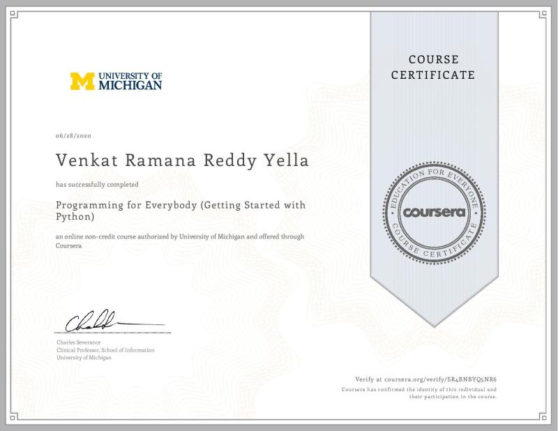 Venkat Ramana Yella on LinkedIn: #python #coursera #pythonprogramming Venkat Ramana Yella on LinkedIn: #python #coursera #pythonprogramming