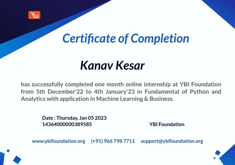 Kanav Kesar on LinkedIn: #ybifoundation #internship #certification # ... Kanav Kesar on LinkedIn: #ybifoundation #internship #certification # ...